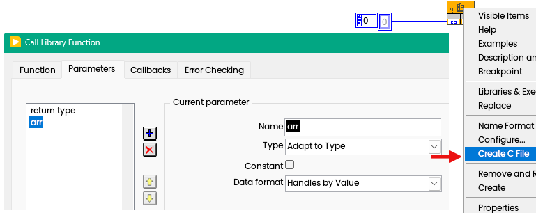 How to pass LabVIEW's array in DLL